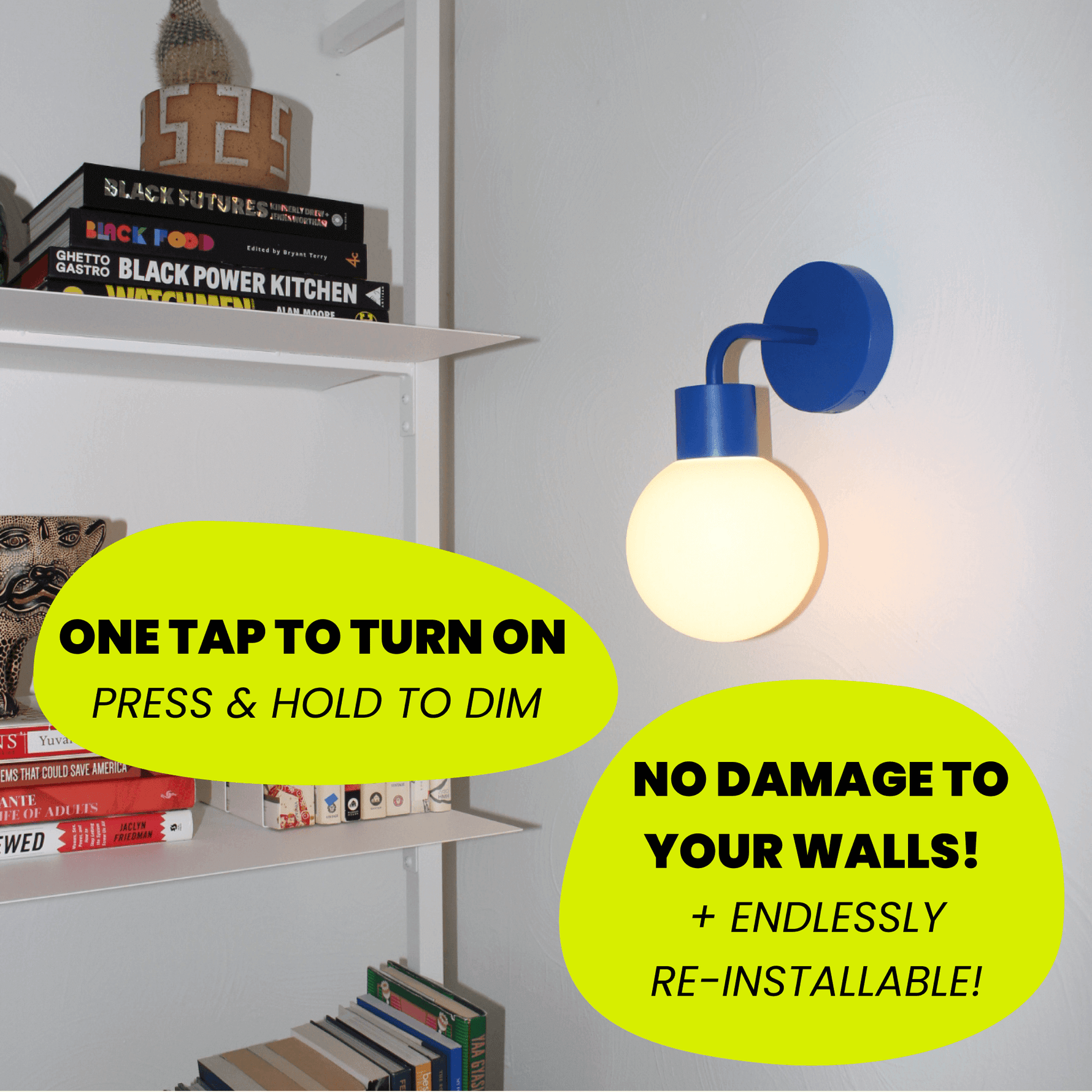 Blue Poplight: Cord free, Rechargeable Wall Lighting